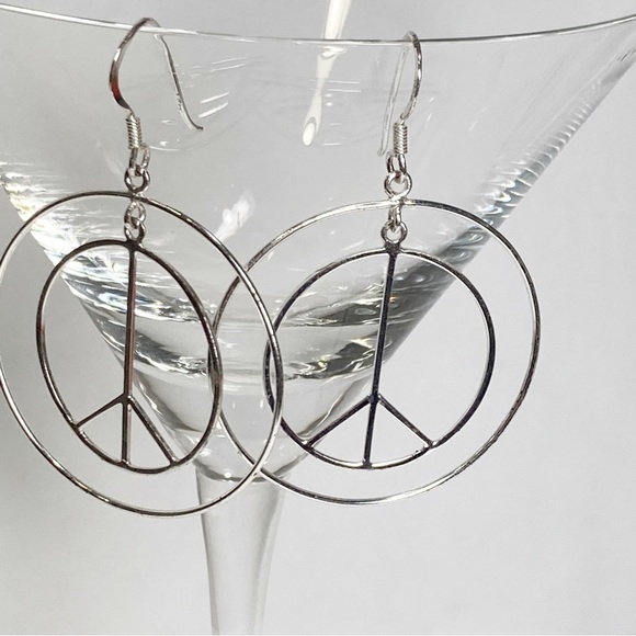 Jewelry | Peace Sign Silver Tone Spinner Earrings Dangle French Hook ...